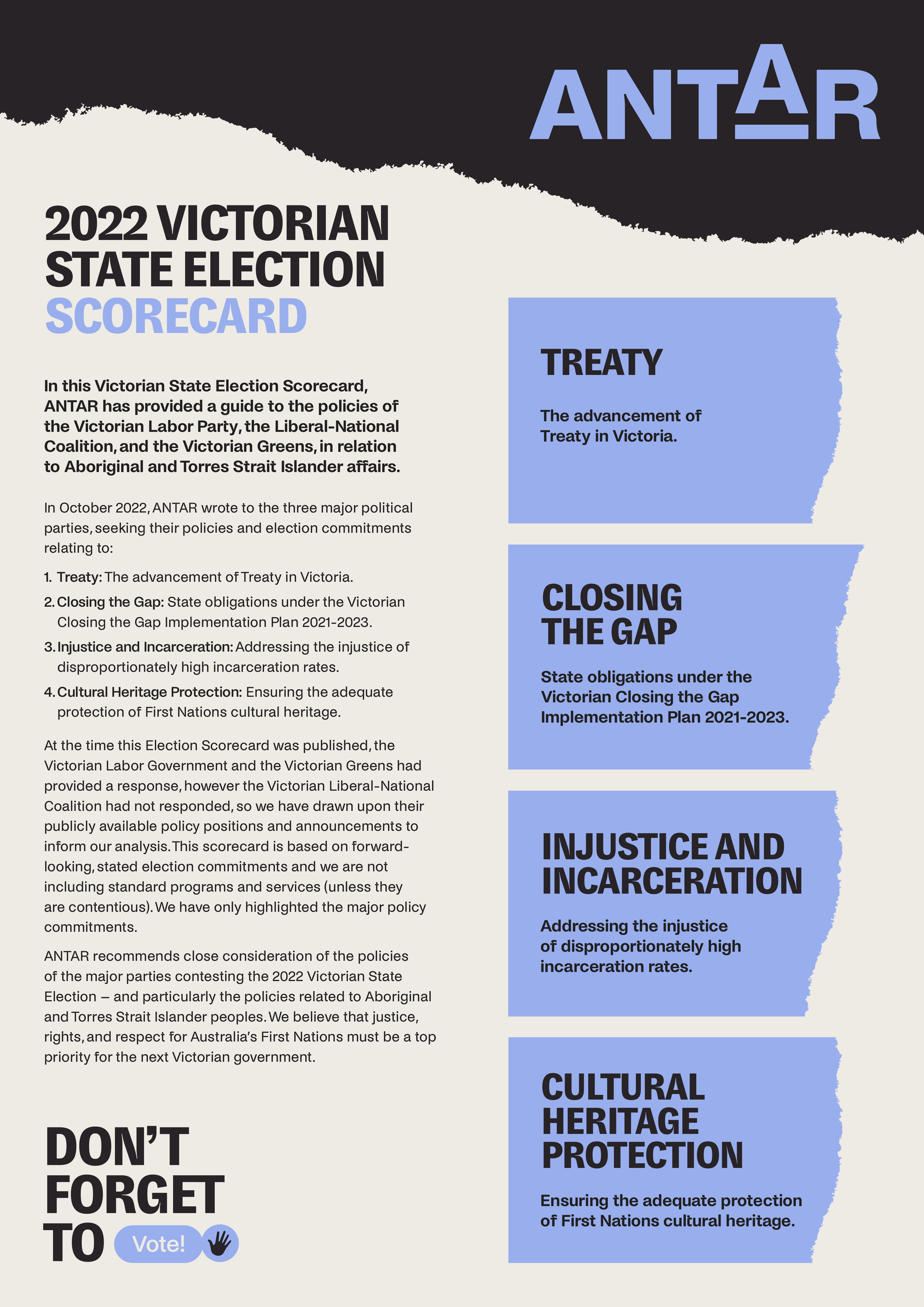 2022 VIC Election Scorecard — ANTAR